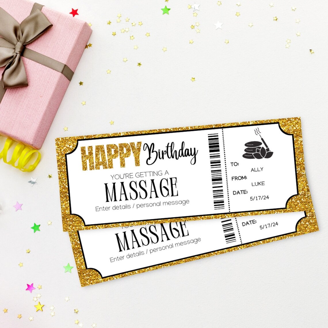 Birthday Massage Ticket Template | Massage Gift Certificate | Editable ...
