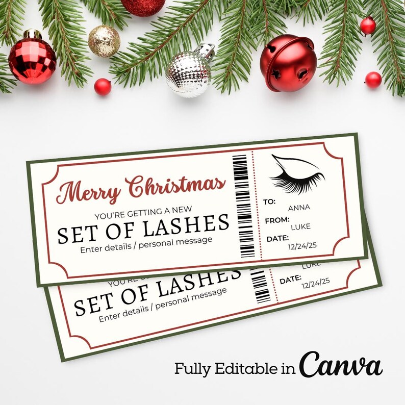 Merry Christmas Lashes Ticket | Christmas Coupon Gift | Lash Extension ...