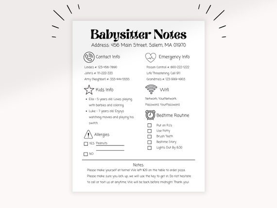 Babysitting Vocabulary