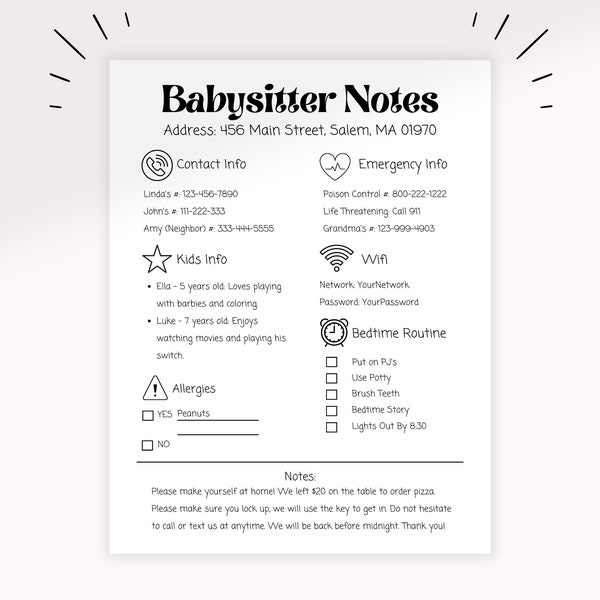 Cheat Sheet for Babysitting - Etsy