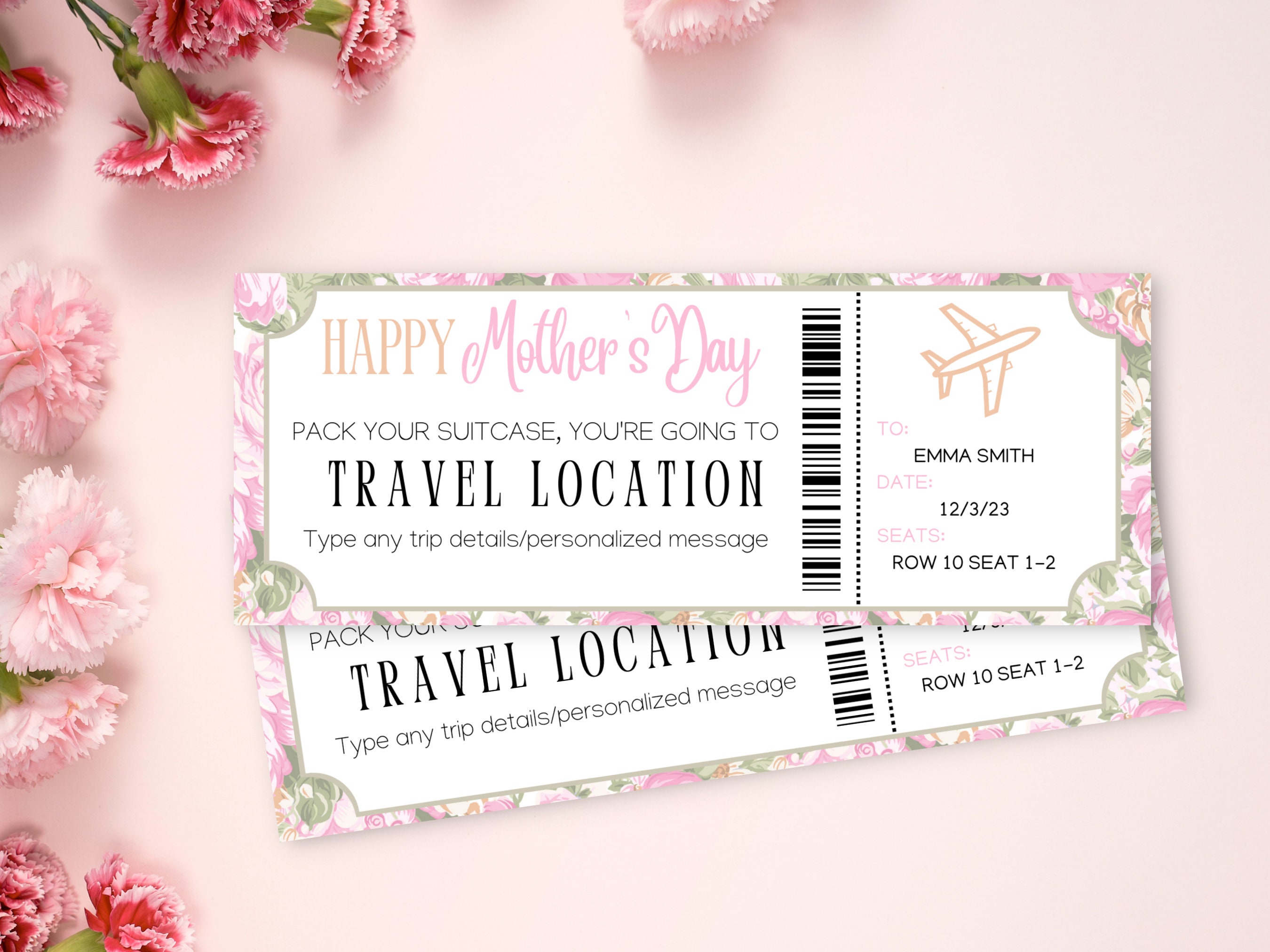 Editable Mother's Day Boarding Pass | Mothers Day Vacation Ticket ...