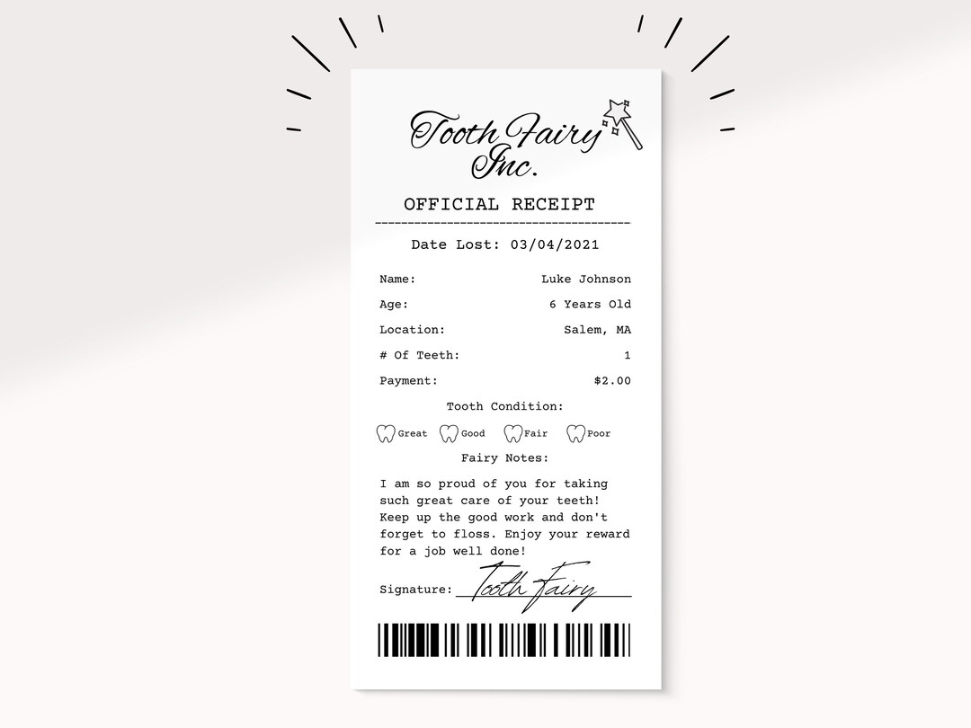 Fancy Tooth Fairy Receipt Template | Tooth Fairy Certificate | Lost ...