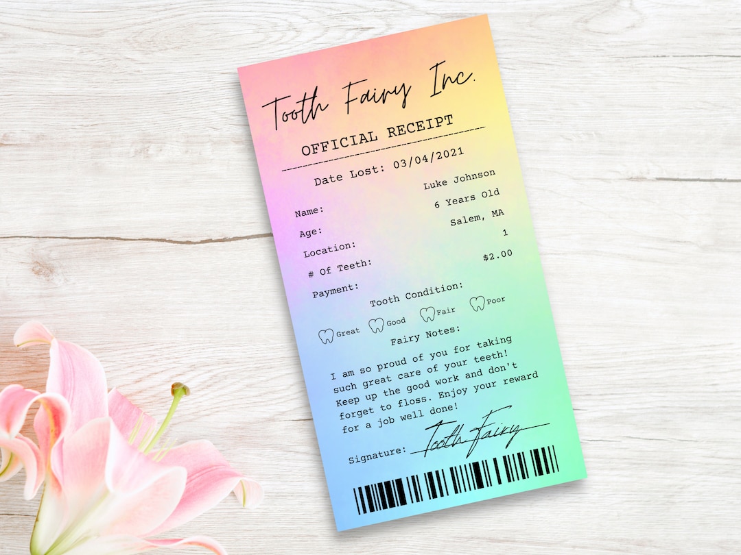 Colorful Tooth Fairy Receipt Template | Tie-dye Lost Tooth Certificate ...