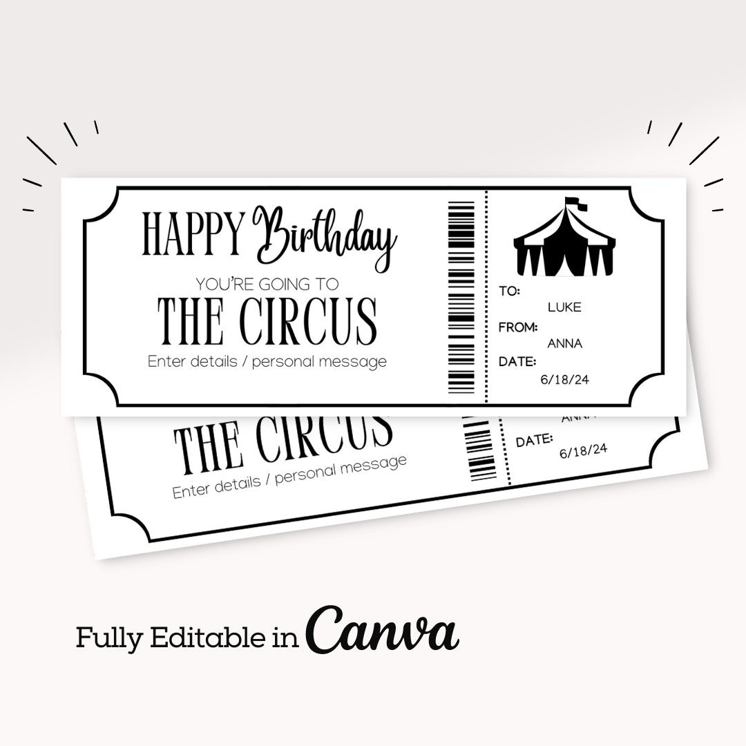 Birthday Circus Ticket Template | Carnival Ticket Birthday Gift ...