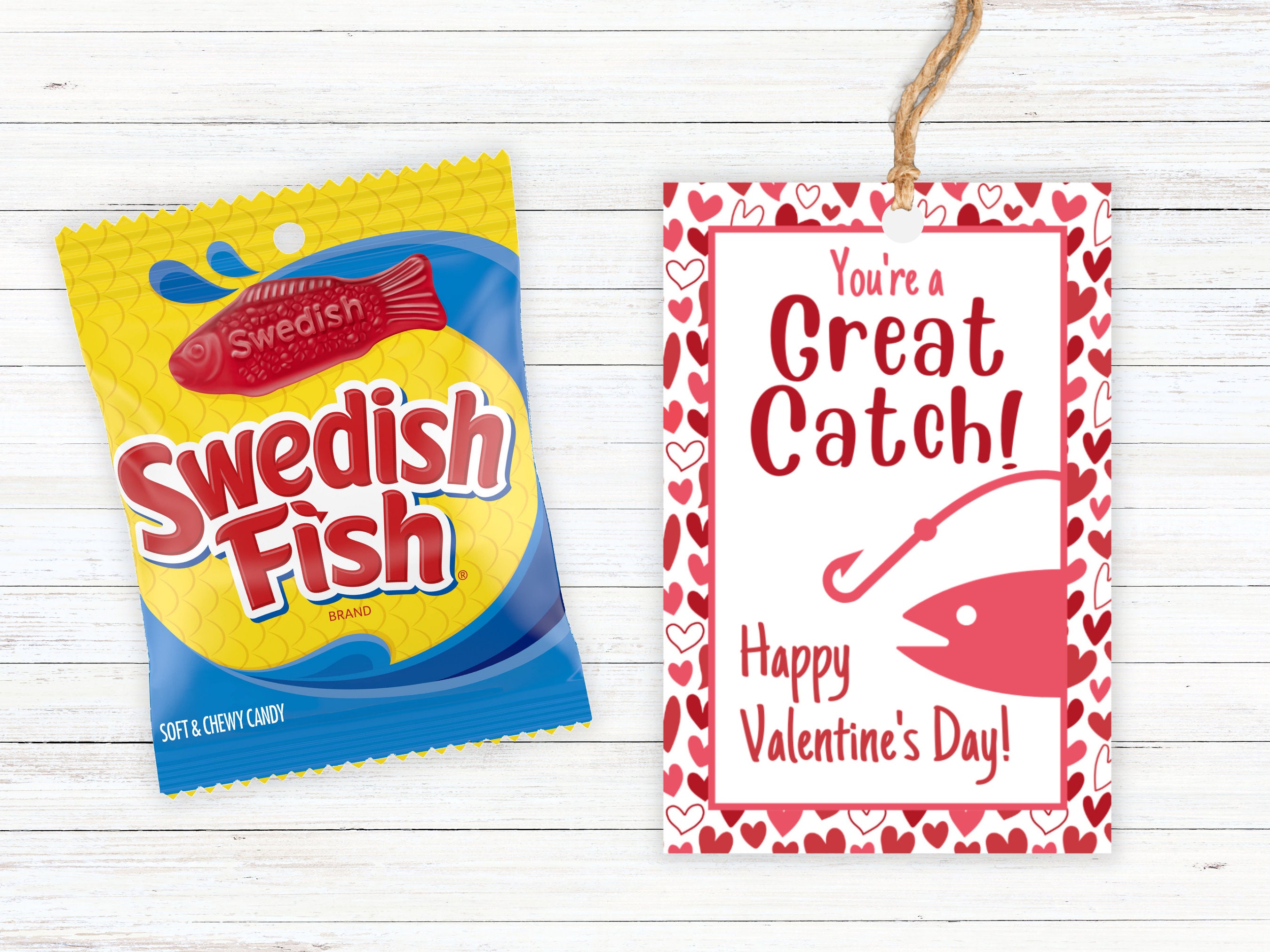 Fish Valentine's Day Printable Tag Party Tag Swedish - Etsy