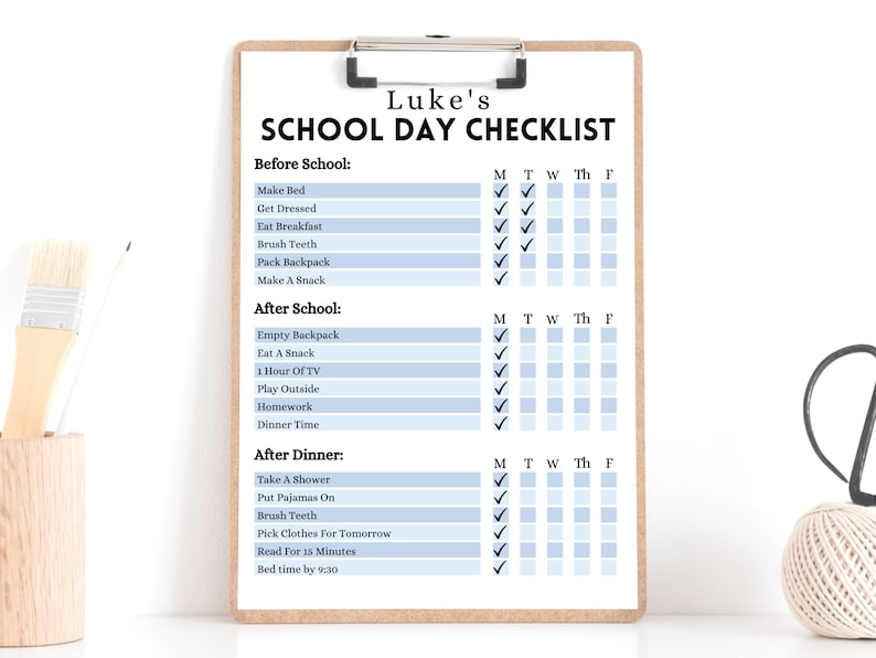 Blue Kids School Daily Checklist Kids Daily School Schedule - Etsy