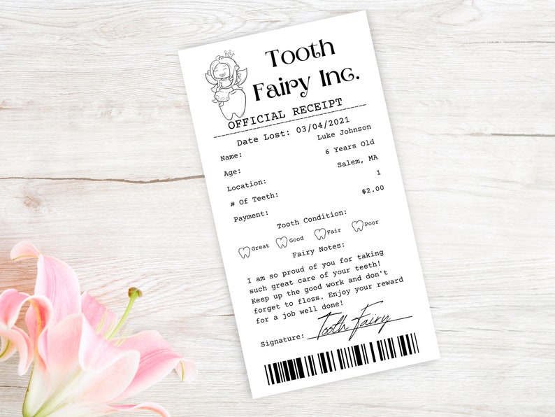 Happy Realistic Tooth Fairy Receipt | Tooth Fairy Letter | Easy-to-use ...