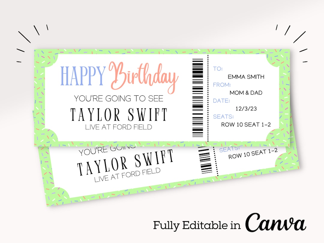 Green Birthday Concert Ticket Template | Gift Certificate ...