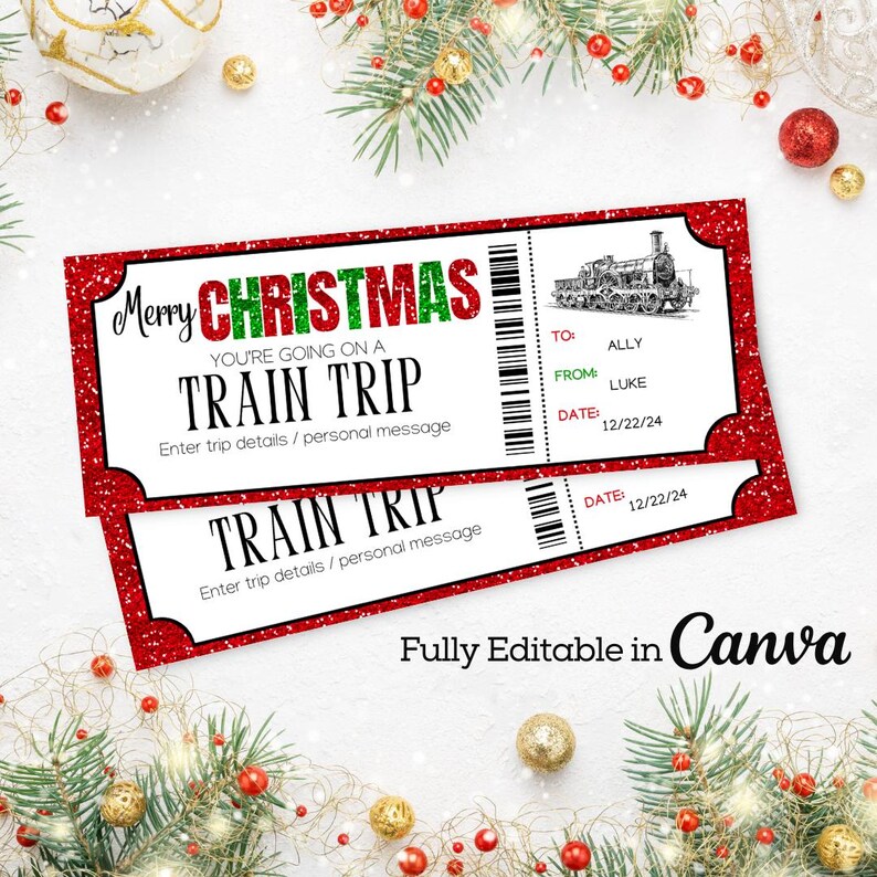 Christmas Train Trip Ticket | Printable Holiday Experience Gift Voucher ...