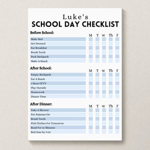 Blue Kids School Daily Checklist | Kids Daily School Schedule Checklist ...