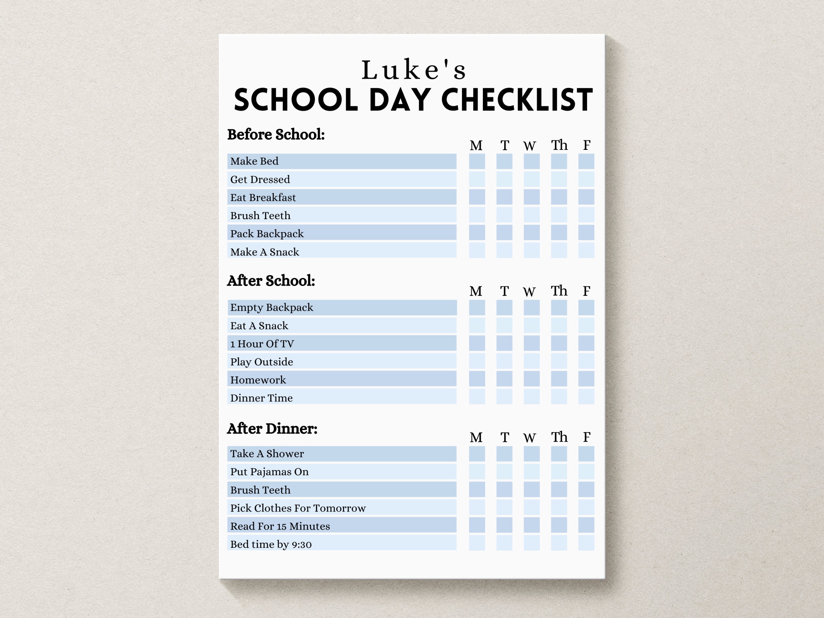 Blue Kids School Daily Checklist | Kids Daily School Schedule Checklist ...