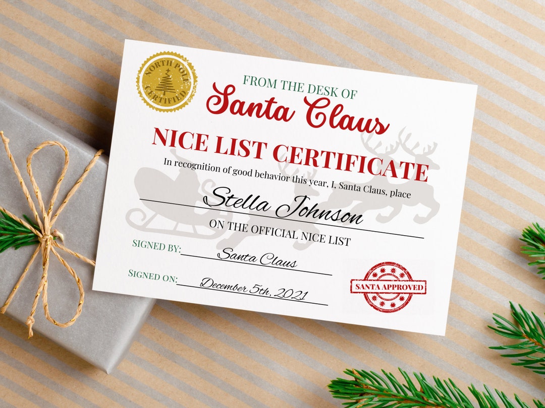 Instant Download | Editable Santa Nice List Certificate | Personalized ...