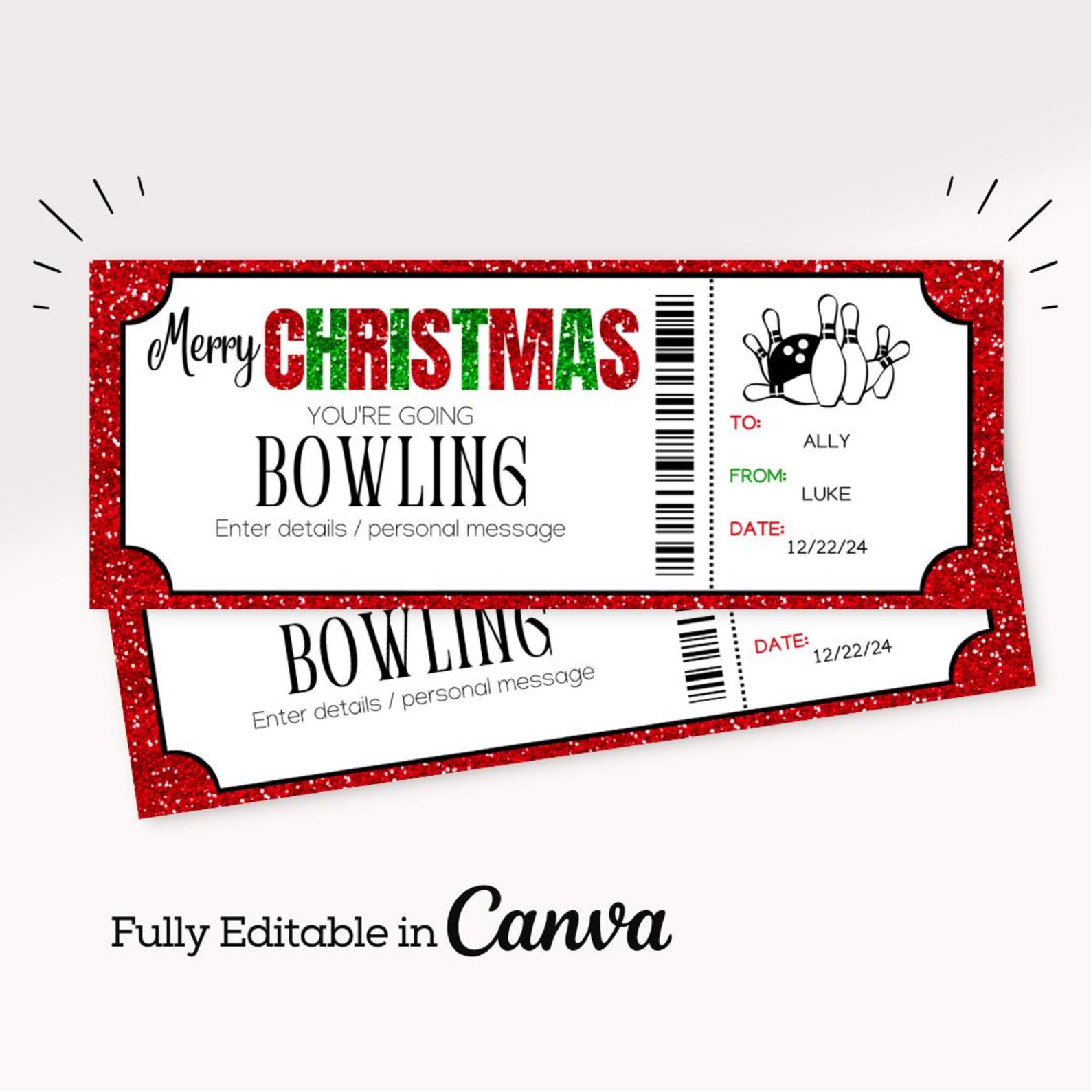 Bowling Christmas Ticket Template | Editable Bowling Gift Voucher ...