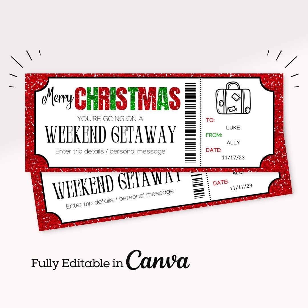 Christmas Weekend Getaway Gift Voucher Surprise Weekend Away - Etsy UK