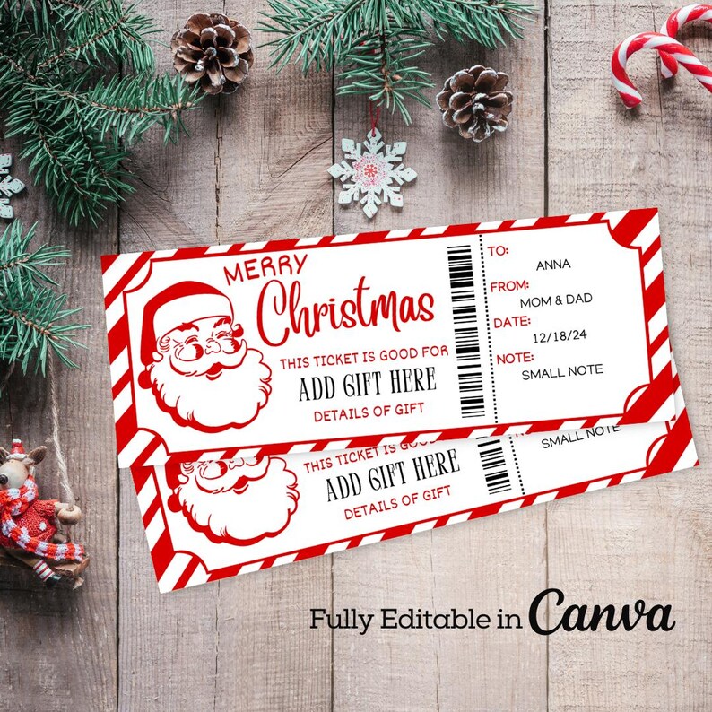 Printable Santa Christmas Gift Ticket | Blank Holiday Voucher Template ...