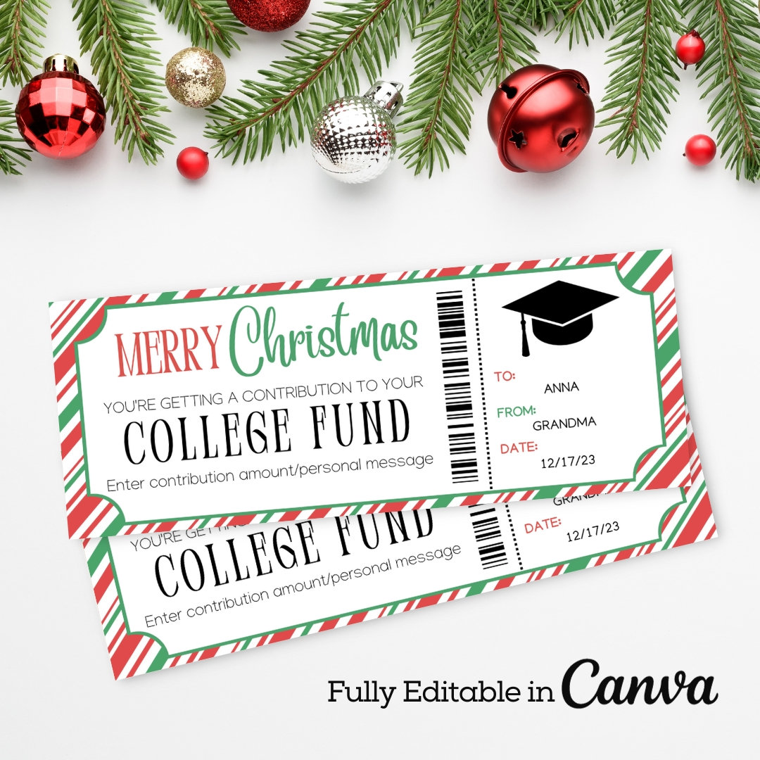 College Fund Christmas Gift Certificate | Holiday Tuition Gift Voucher ...