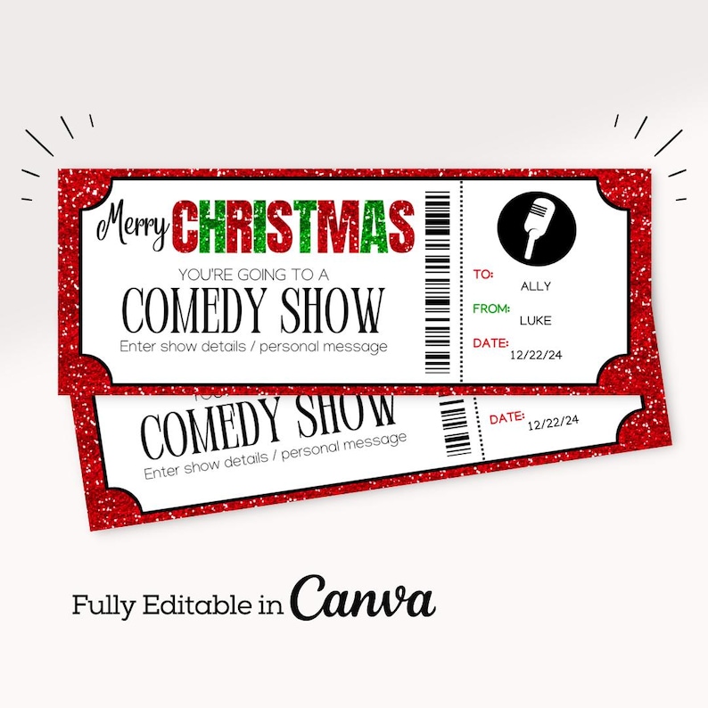 Christmas Comedy Show Ticket Template | Custom Comedy Club Gift Voucher ...