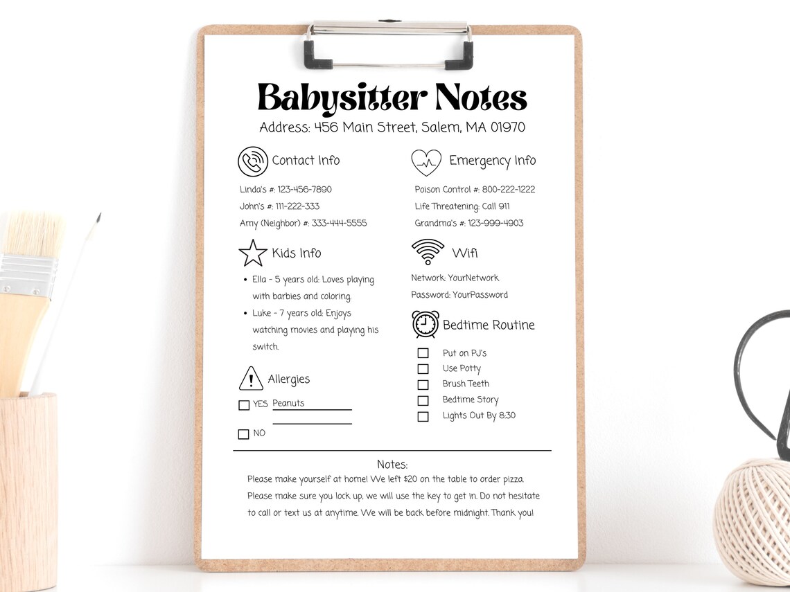 Simple Babysitting Parents Printable | Babysitter's Information Pages ...