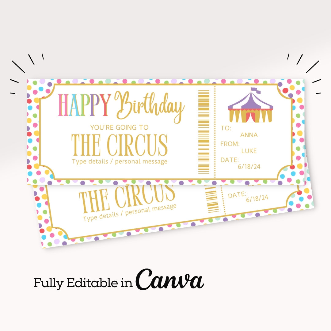 Birthday Circus Ticket Voucher | Carnival Ticket Gift | Circus Template ...