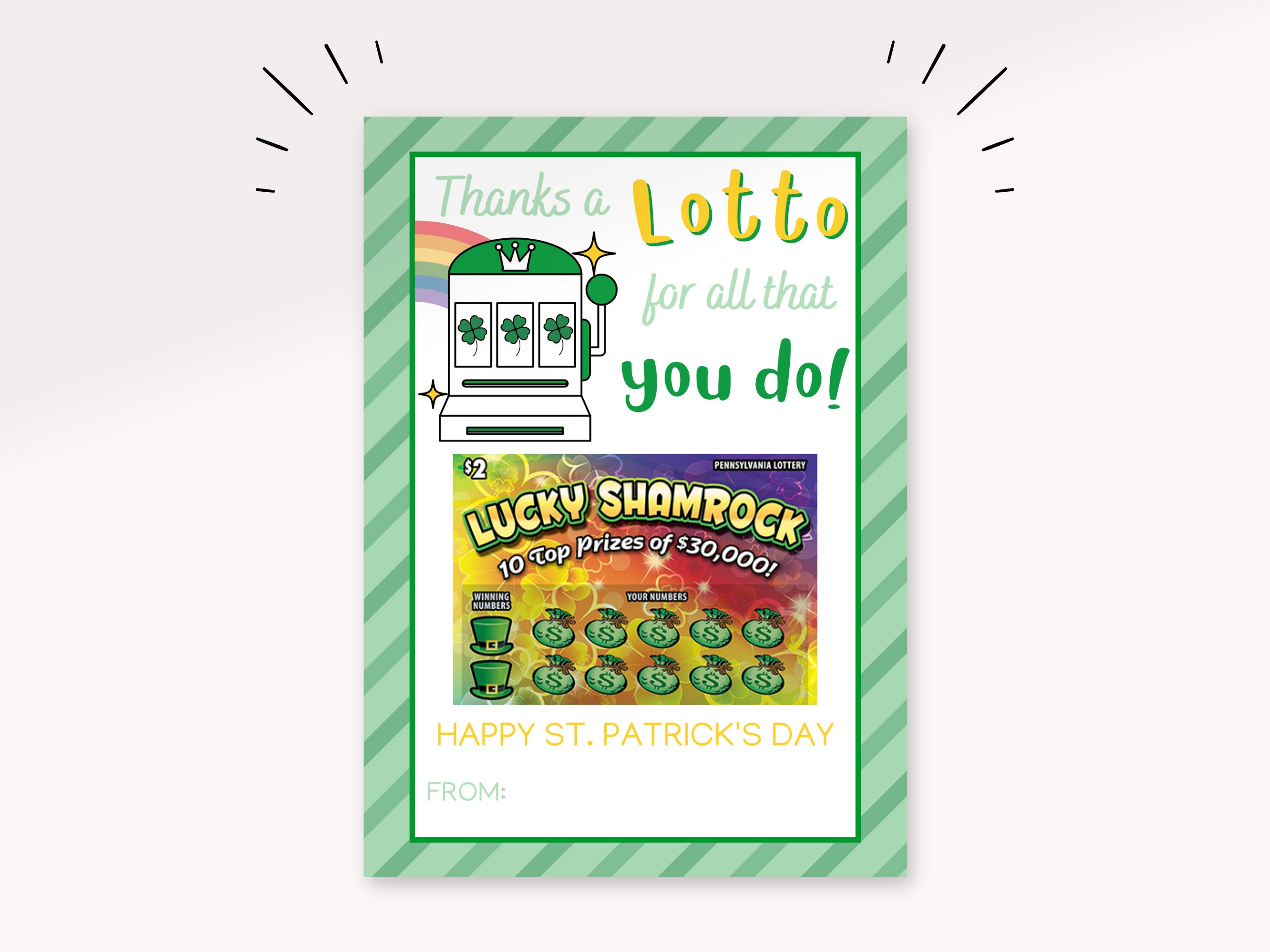 Thanks A Lotto Scratch off Game Holder | Printable St. Patrick's Day ...