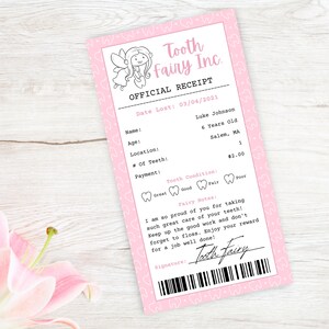 Pink Tooth Fairy Receipt Template | Pink Lost Tooth Certificate | Tooth ...