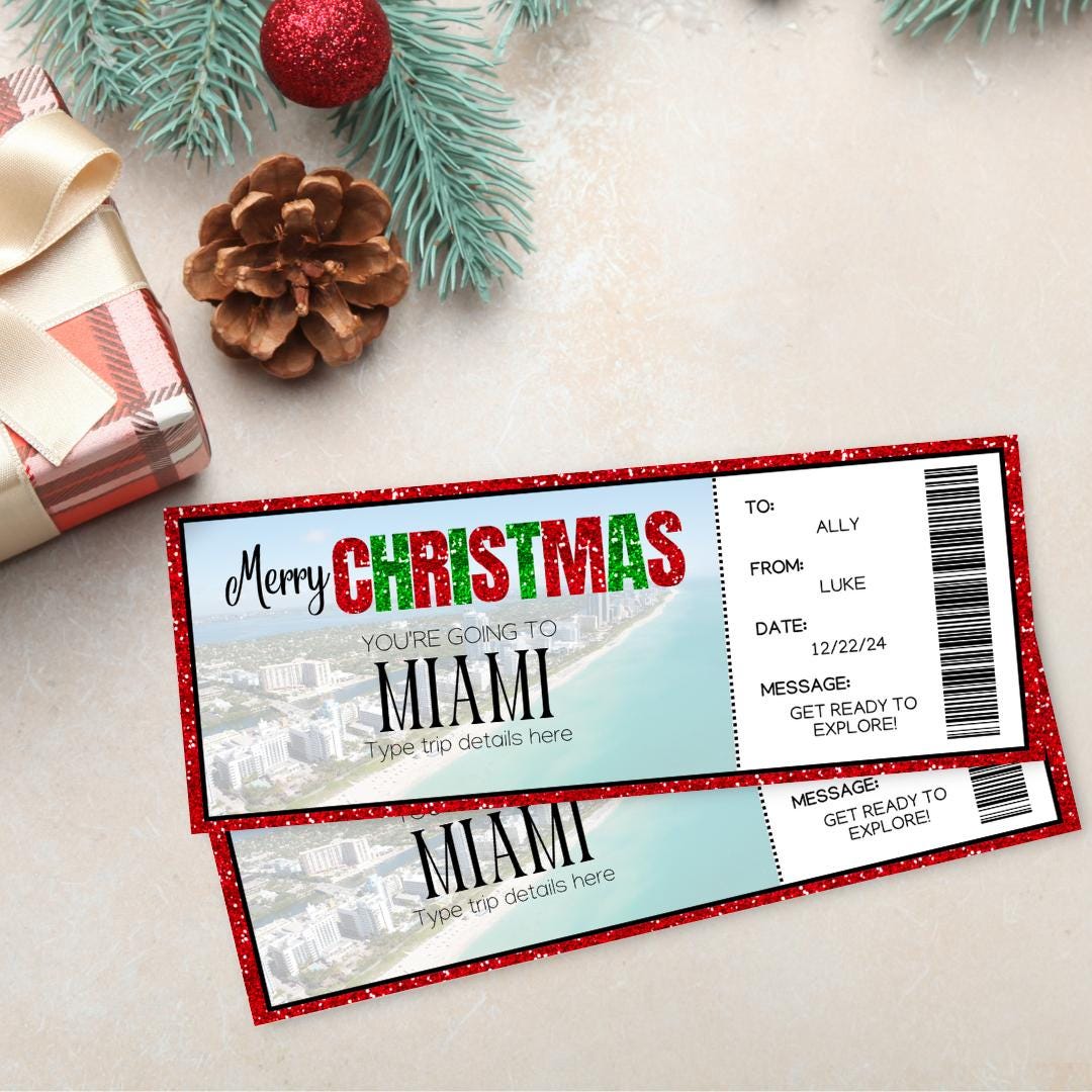 Christmas Miami Travel Ticket | Miami Gift Ticket | Custom Fake ...