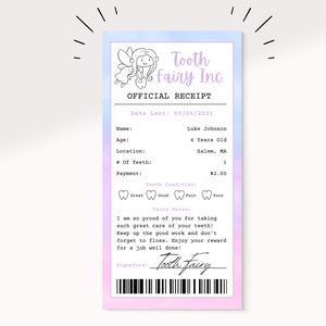 Editable Pastel Purple Tooth Fairy Receipt Printable Certificate ...