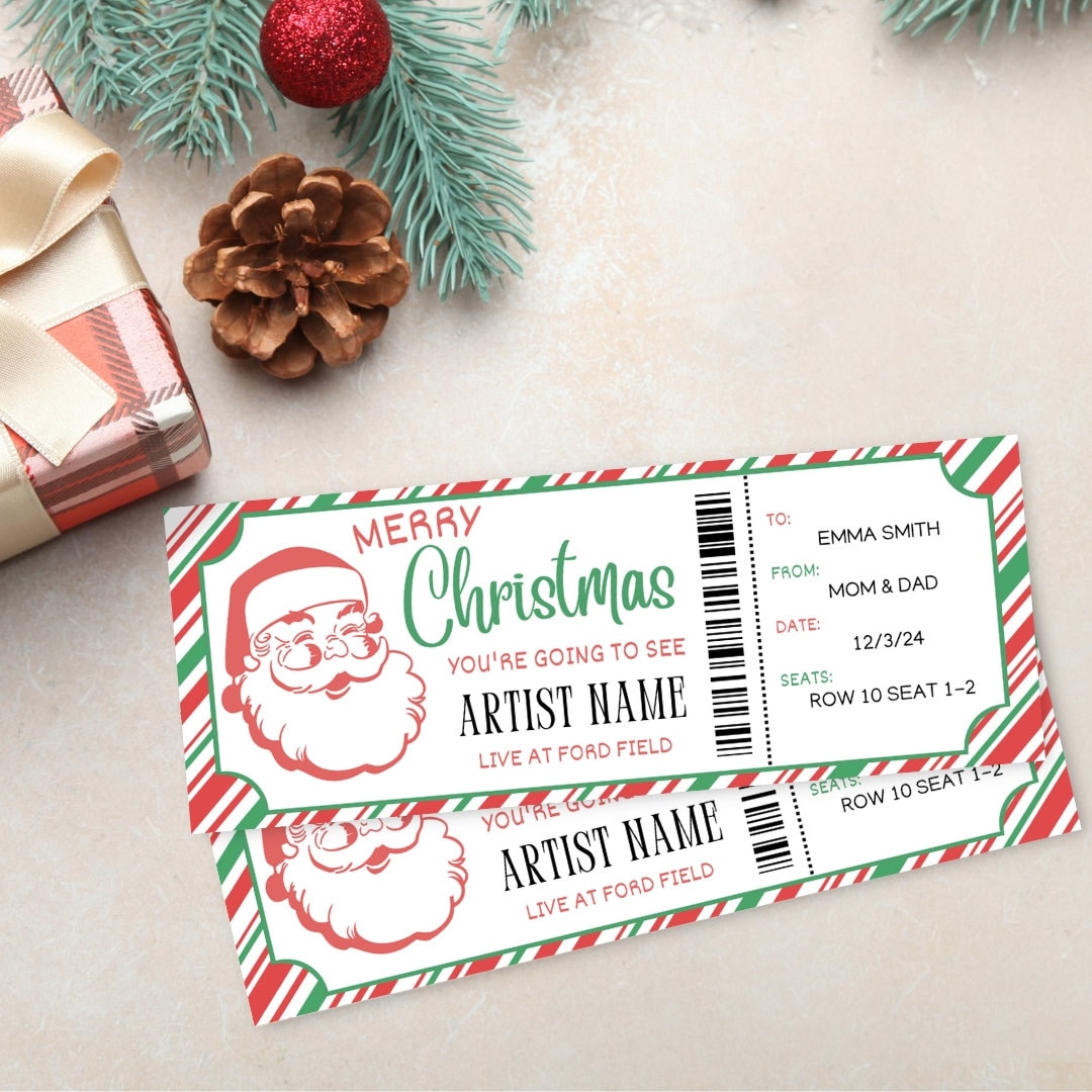 Santa Printable Christmas Ticket | Downloadable Concert Ticket Template | Gift Voucher ...