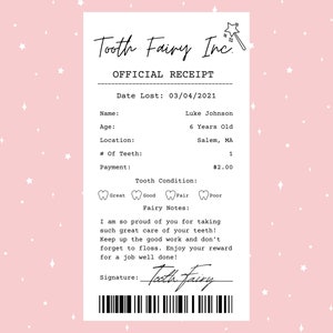Editable Tooth Fairy Receipt Printable Certificate | First Tooth Lost ...