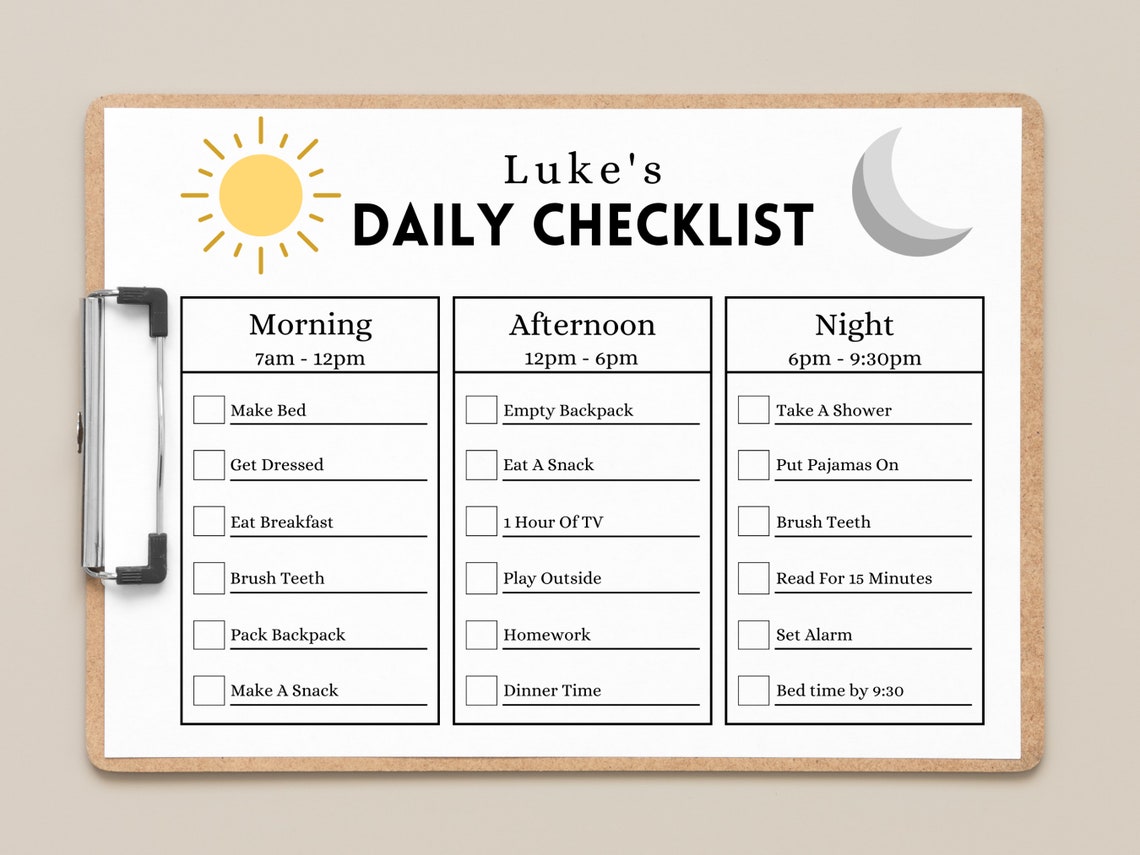 Horizontal Kids Daily School Schedule Checklist | Daily Routine ...