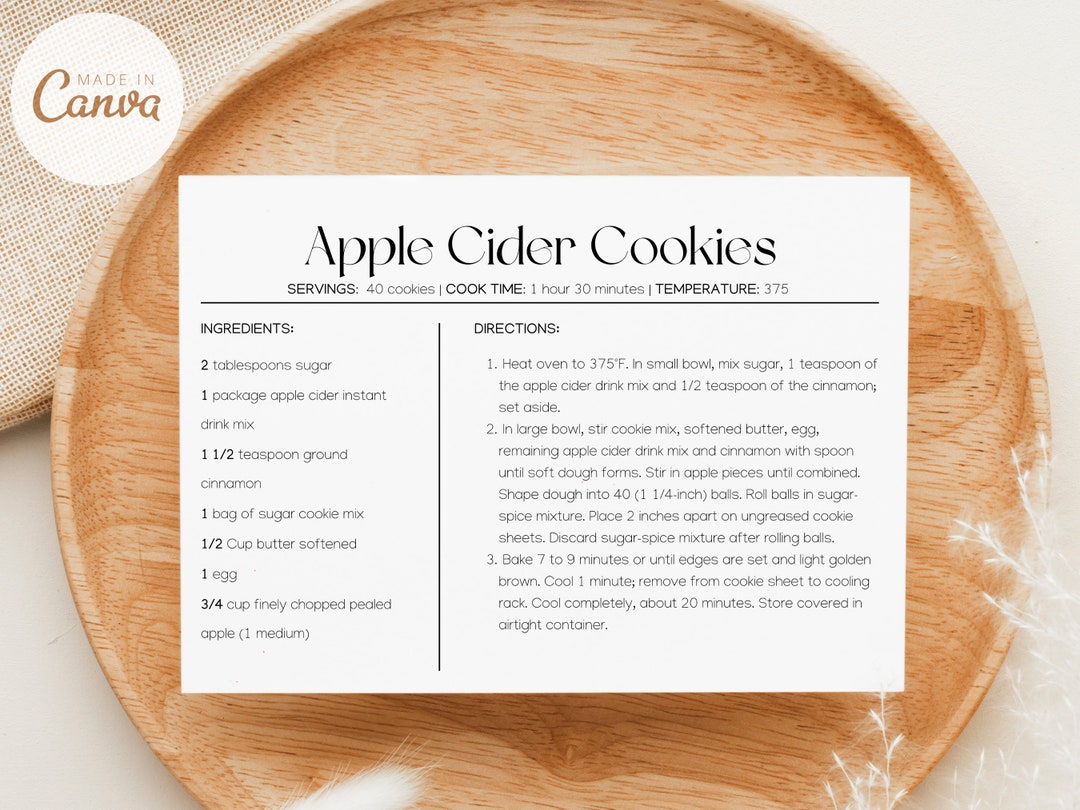 Minimalist Recipe Card Template | Editable Recipe Card | 6 X 4 Recipe ...