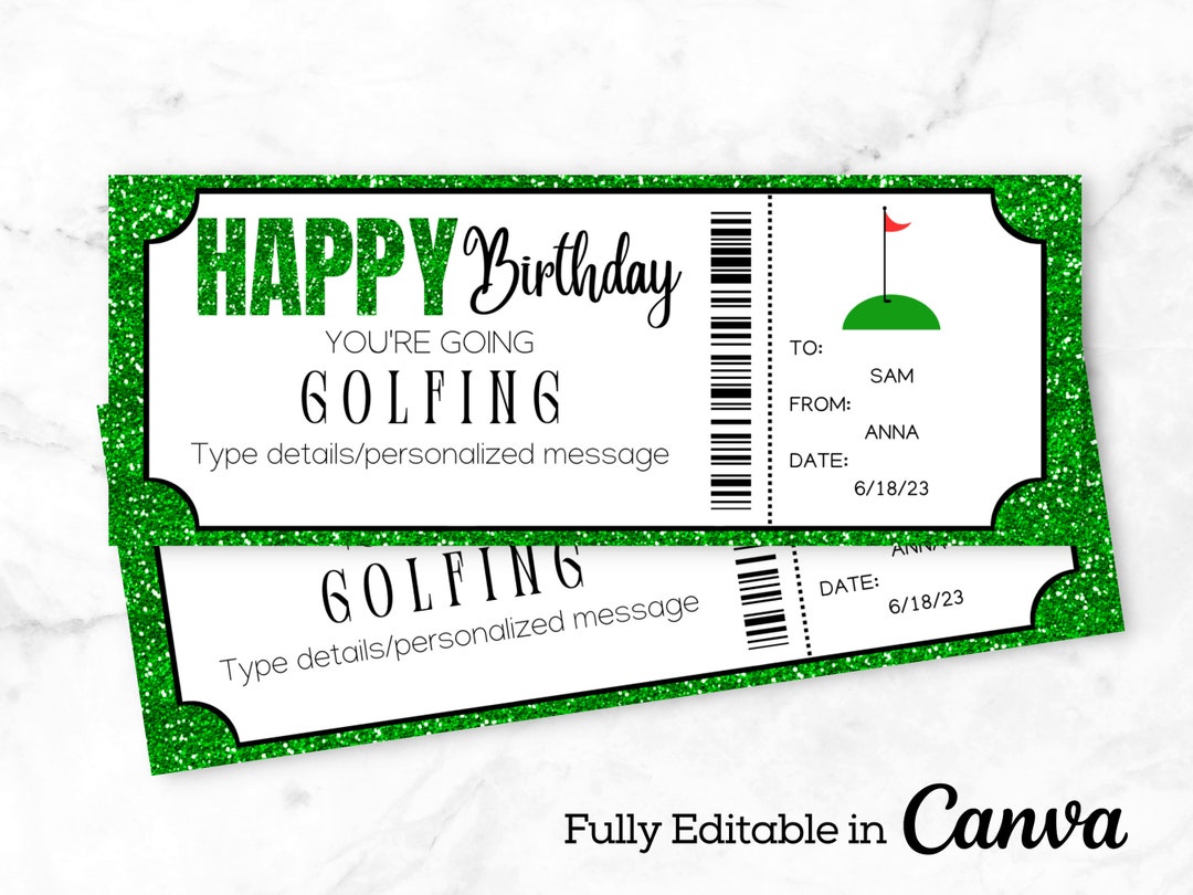 Birthday Golf Ticket | Birthday Golf Printable Voucher | Editable Golf ...
