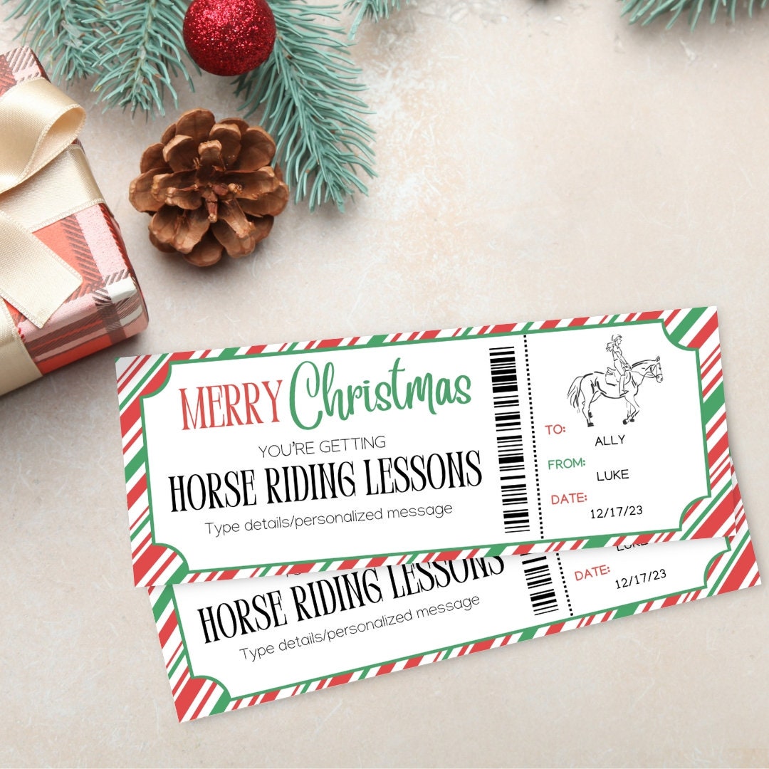 Christmas Horse Riding Ticket Template | Riding Lessons Christmas Gift ...