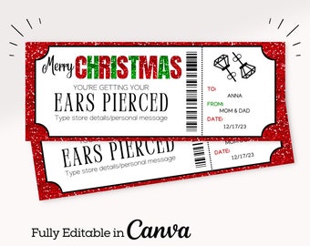 Ear Piercing Voucher Ears Pierced Gift Certificate Editable - Etsy