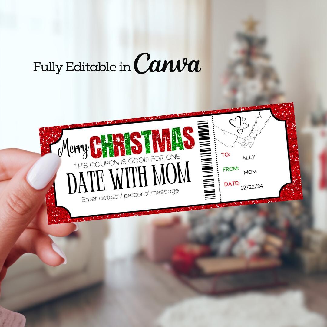 Printable Christmas Coupon From Mom | Date With Mom Ticket | Holiday ...