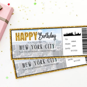 Printable Gold New York Surprise Boarding Pass Ticket | NY Trip Ticket ...