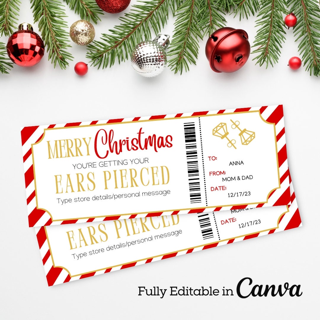 Christmas Ears Pierced Surprise Gift Certificate | Printable Ear ...