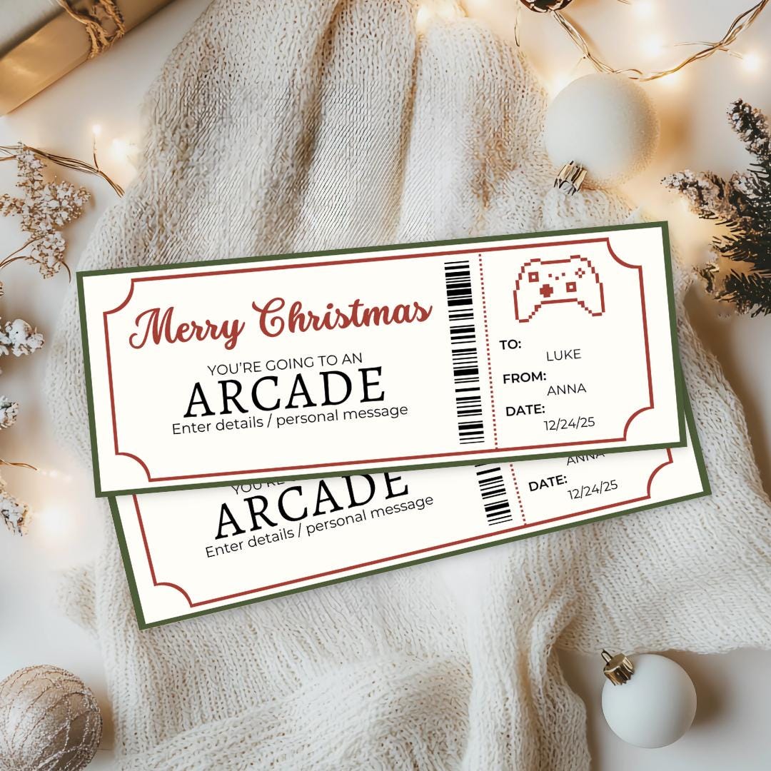 Christmas Arcade Ticket | Experience Gift Coupon | Printable Kids Gift ...