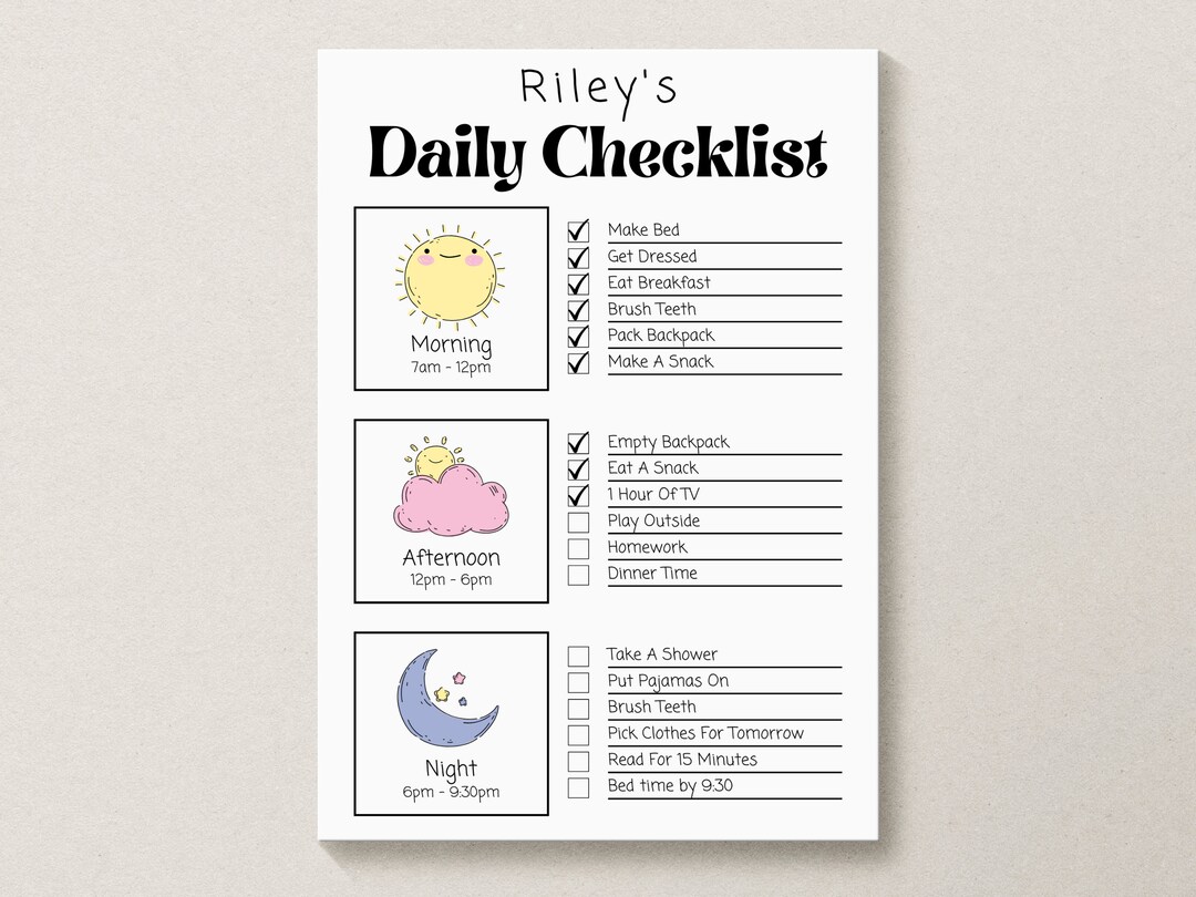 Daily Routine Printable Kids Daily Checklist Editable - Etsy