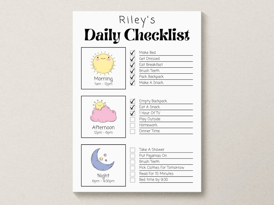 Daily Routine Printable Kids Daily Checklist Editable - Etsy