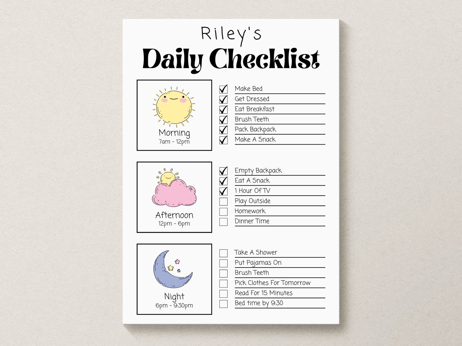 Daily Routine Printable Kids Daily Checklist Editable - Etsy