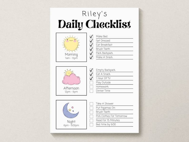 Daily Routine Printable Kids Daily Checklist Editable - Etsy