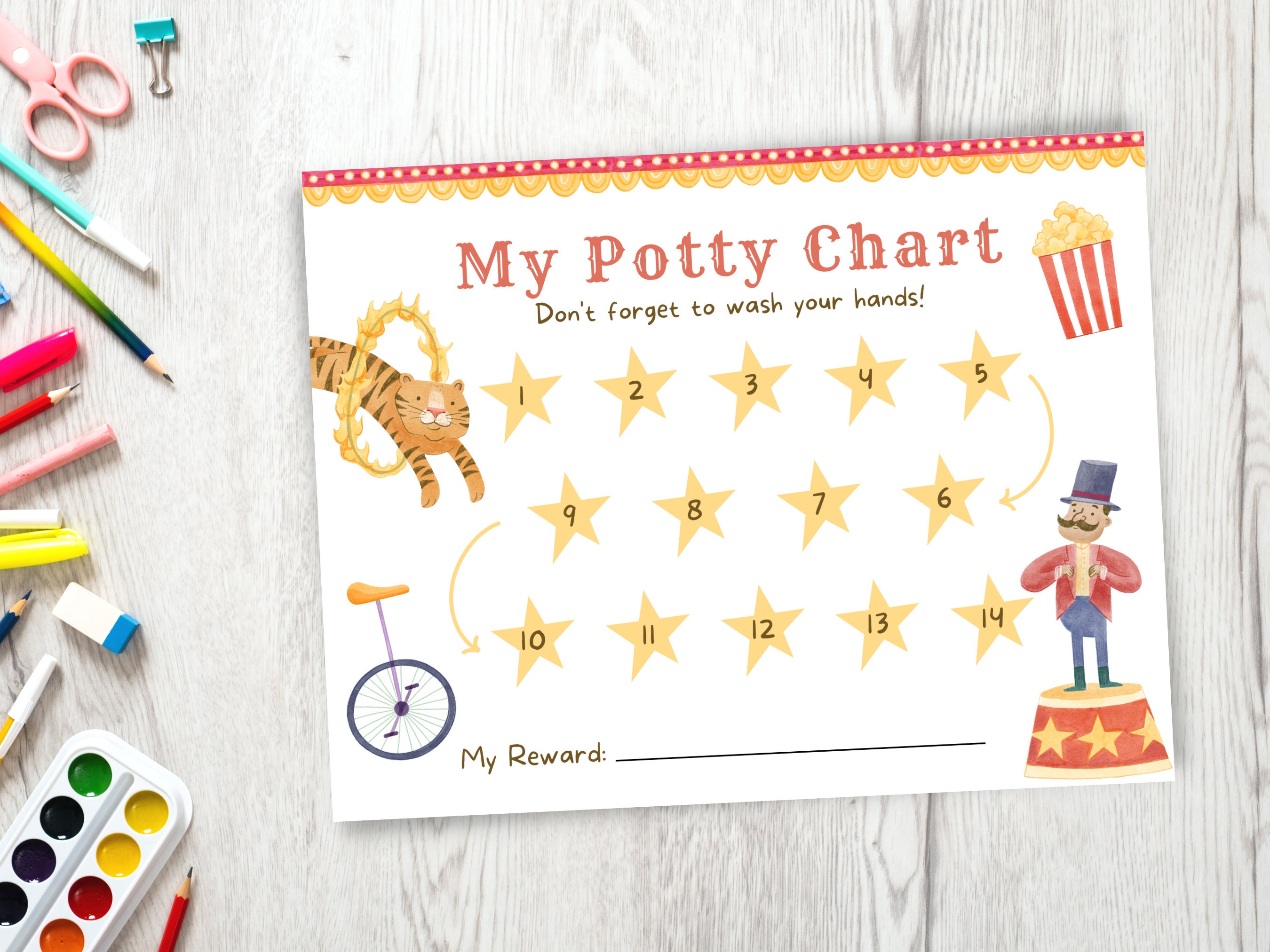 Circus Potty Chart Printable | Carnival Potty Chart for Kids | Potty ...