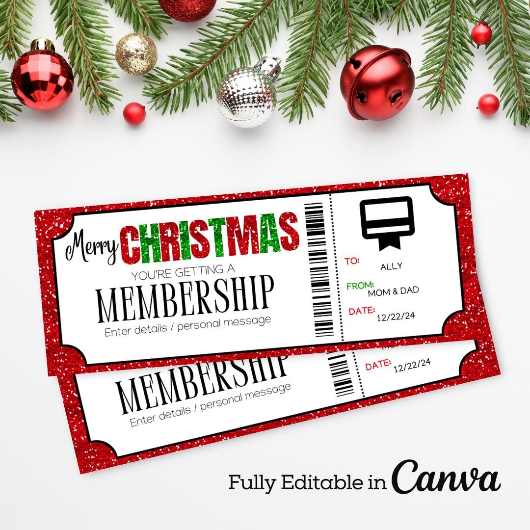 Membership Christmas Gift Certificate | Editable Subscription Service ...