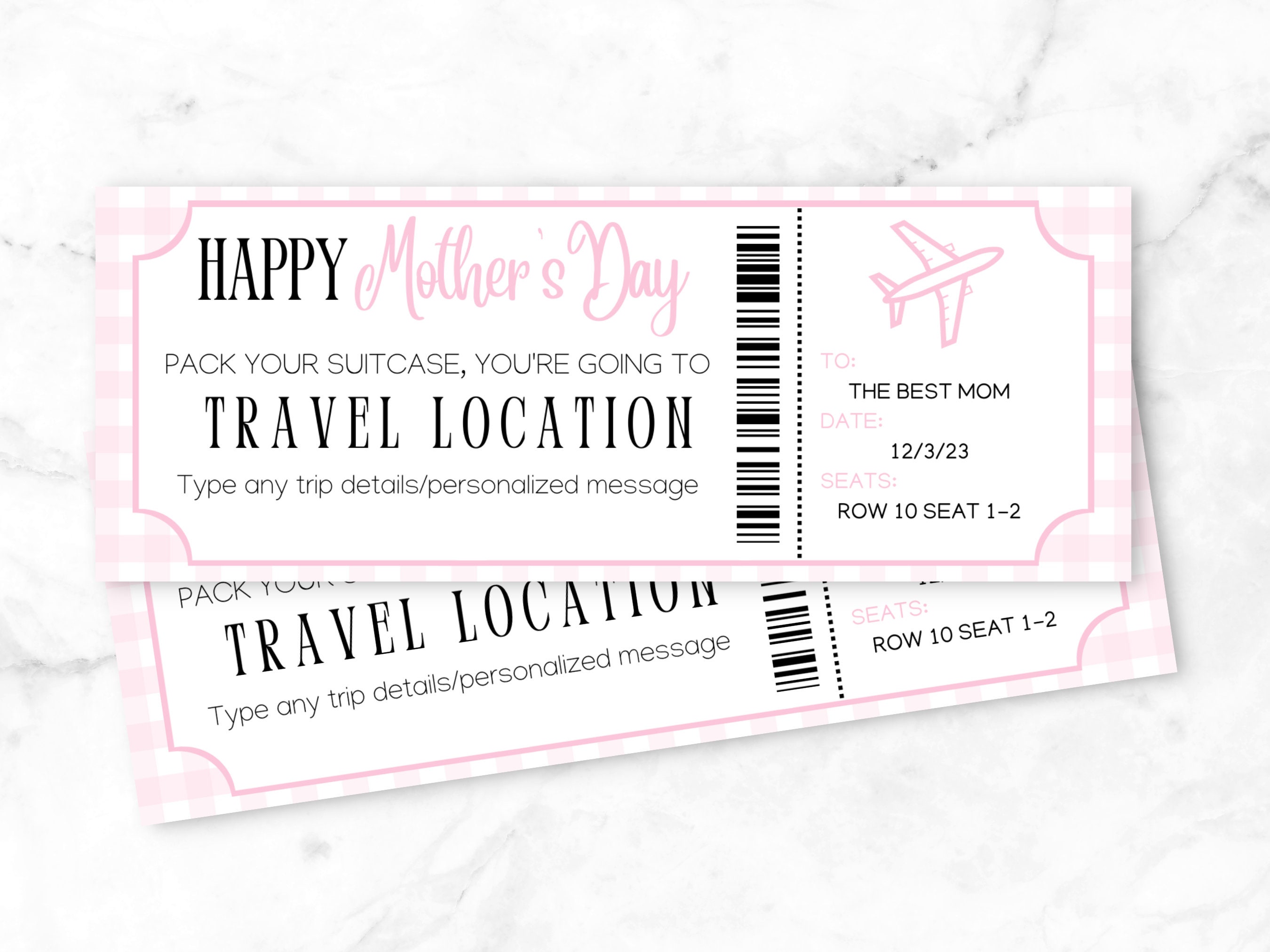Mothers Day Pink Surprise Trip Ticket | Airplane Ticket | Boarding Pass ...