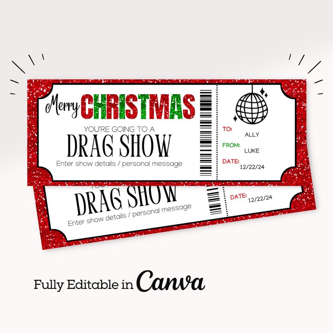 Christmas Drag Show Ticket Gift Voucher | Surprise Drag Gift Printable ...