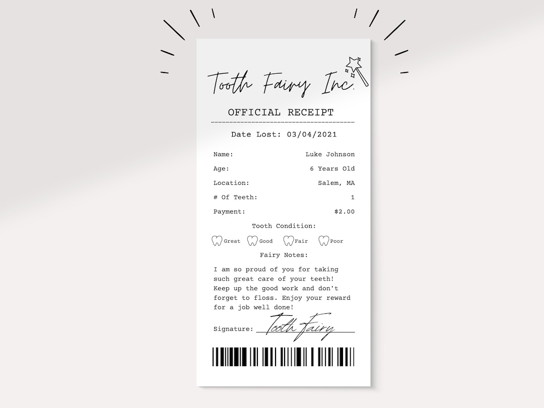 Editable Tooth Fairy Receipt Printable Certificate | First Tooth Lost ...