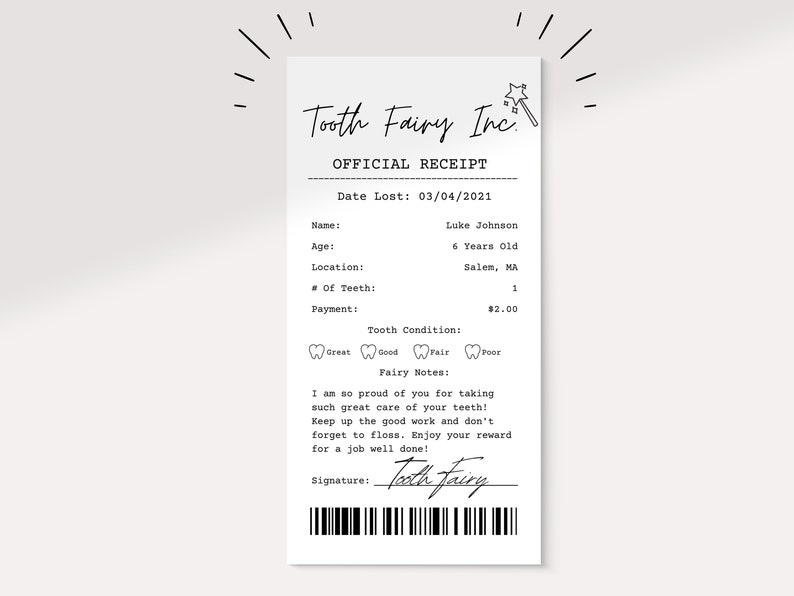 Editable Tooth Fairy Receipt Printable Certificate First - Etsy Australia