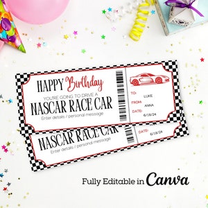 Birthday Racing Ticket Template | Race Car Track Experience Ticket Gift ...