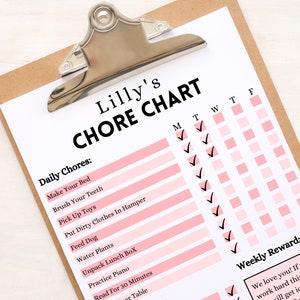 Pink Chore Chart for Kids Printable | Weekly Chore Chart for Children ...